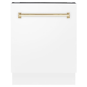 ZLINE Autograph Edition 24" 3rd Rack Top Control Tall Tub Dishwasher in White Matte with Gold Handle, 51dBa (DWVZ-WM-24-G)