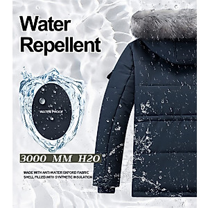 GGleaf Men's Winter Parka Jacket Hooded Thickened Padded Heavyweight Warm Coat with Detachable Fur Hood Navy XL