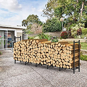 melos Firewood Rack Indoor, 6.6ft Wood Racks Outdoor For Firewood, Wood Holders Firewood Outdoor For Fireplace Wood Storage, Adjustable Fire Log Stacker Stand For Courtyard, Patio, Black