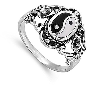 Sterling Silver Women's Chinese Yin Yang Ring Wholesale 925 Band 18mm Size 7