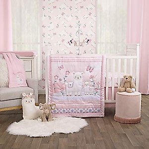 NoJo Little Love Sweet Llama & Butterflies Floral Pink & Purple 3Piece Crib Bedding Set - Comforter, Crib Sheet & Dust Ruffle, Pink, Ivory, Lavender, Light Green (6677276P)