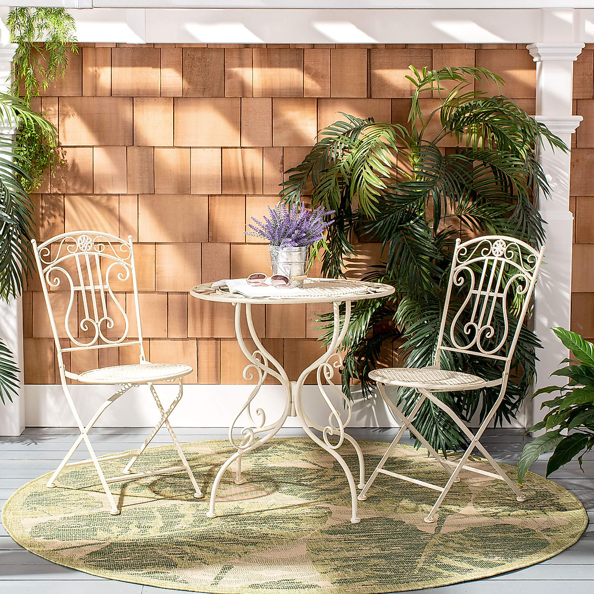 SAFAVIEH PAT5028A Outdoor Collection Semly Pearl White 3-Piece Bistro Set