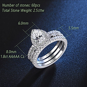Wuziwen Halo Pear Cut Wedding Ring Set CZ Engagement Rings for Women 925 Sterling Silver Size 7