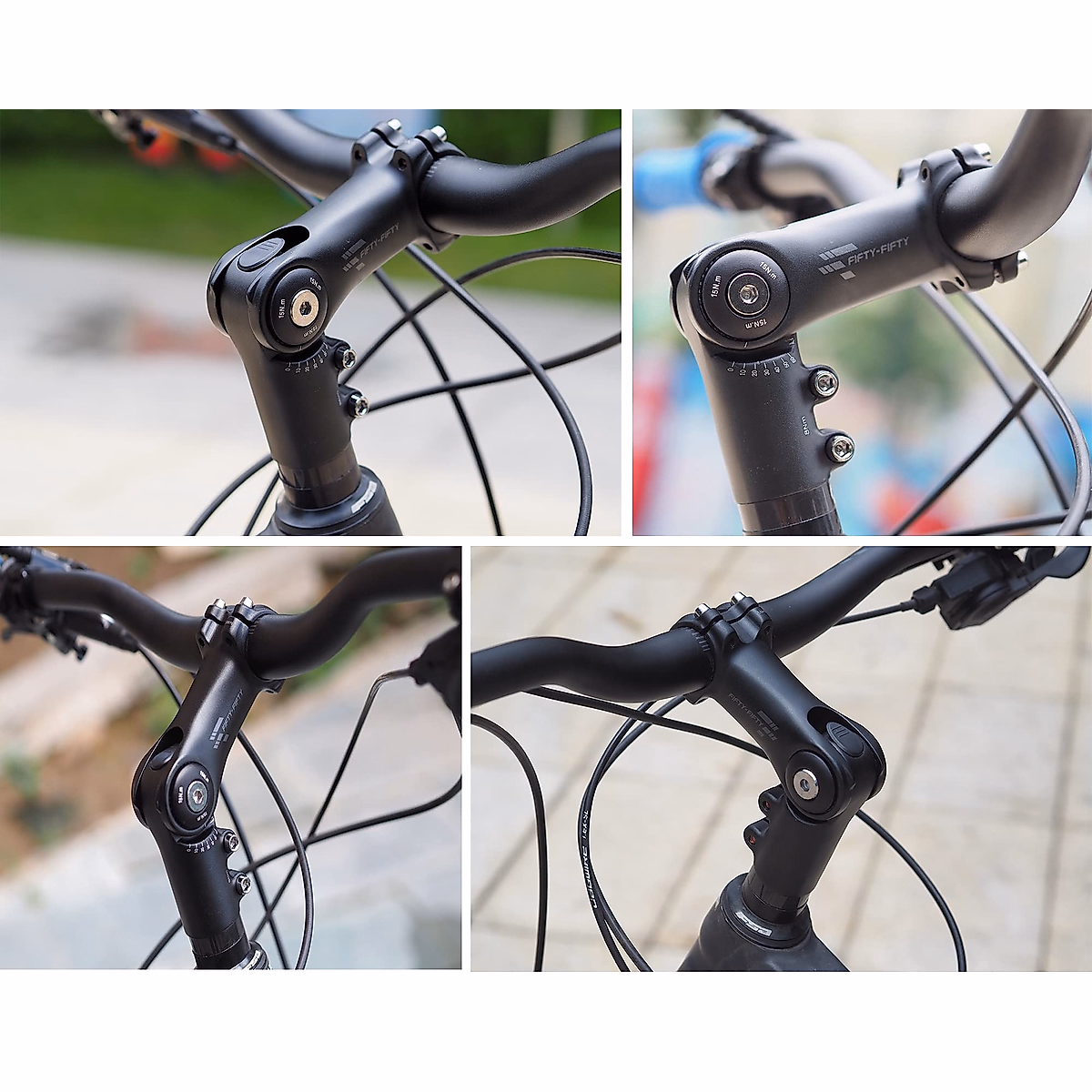 FIFTY-FIFTY Adjustable Bike Stem, 0-60 Degree Mountain Bike Stem, Riser Stem for 1-1/8 Steer Tube 31.8mm Handlebar, Alloy Stem for Most Bicycle, Road Bike, MTB, E-Bike with 2 Hex Keys (Black, 110mm)