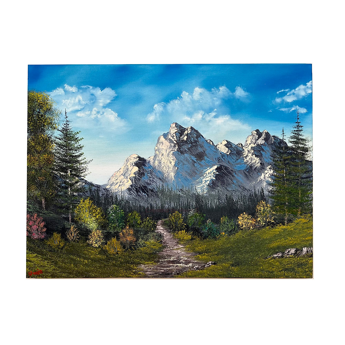 Snowy Mountain Serenity - 24" x 18", Hand made Oil Painting