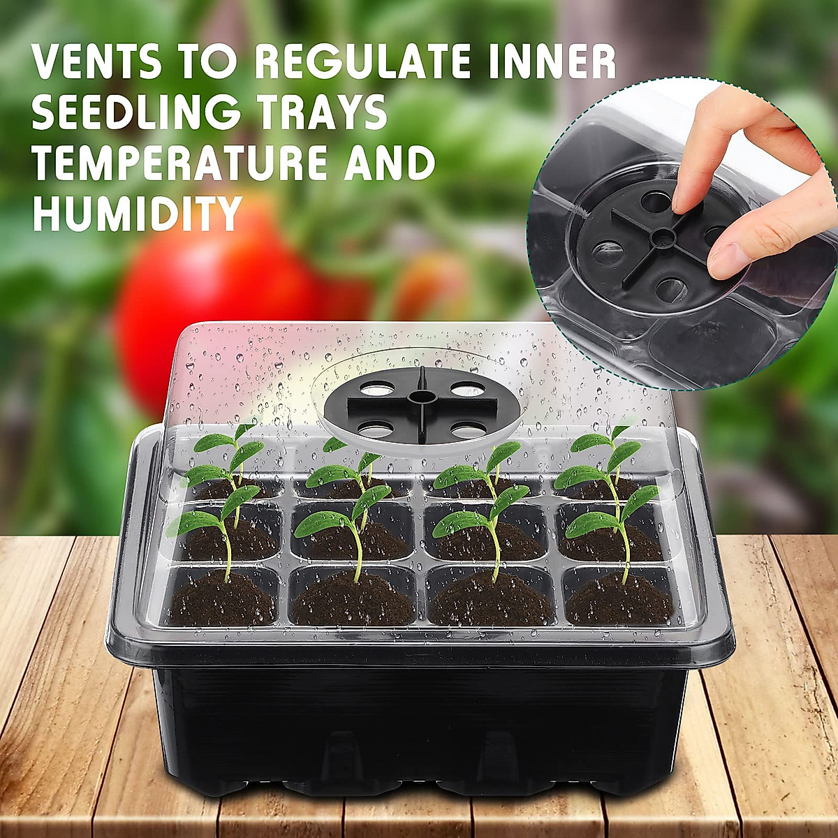 Nuogo 30 Packs Seed Starter Tray 360 Cells Seed Starter Kit with Humidity Domes and Base with 6 Plant Growers Base Indoor Greenhouse Mini Propagator Station 7.3'' x 5.7'' x 4.1''