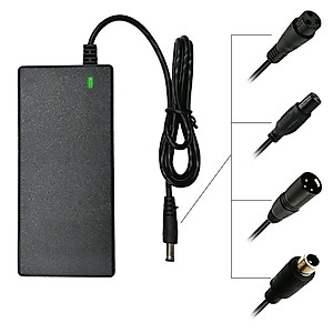42V 2A Charger 5 Plugs for Scooter 36V Lithium Battery, Pack DC 5.5 * 2.1 with 8mm 3 Prong Connector /12mm 3 Prong Connector /8mm RCA Connector/ 3-Pin Male XLR Connector