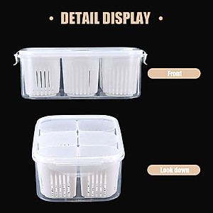 Fridge Organizer, Divided Veggie Tray with Lid, Plastic Divided Veggie Storage Containers, Plastic Fresh Produce Saver Keeper for Refrigerator Produce Beans Fruits Organzation(#1)