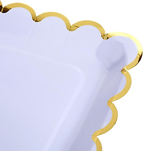 Sparkle and Bash 48 Pack Pastel Purple Paper Plates for Birthday Party Supplies, Scalloped Gold Border, 9 Inches