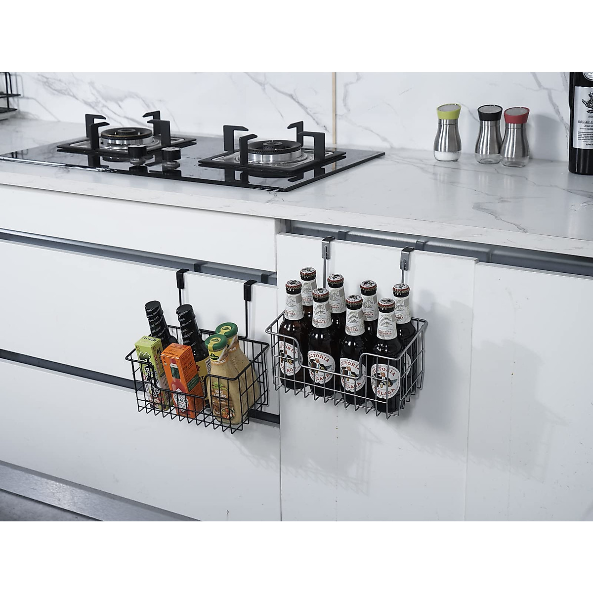 2Pack Over The Cabinet Door Organizer,Hanging Storage Wire Basket Suitable for Kitchen,Cabinet,Bathroom,Pantry,Black