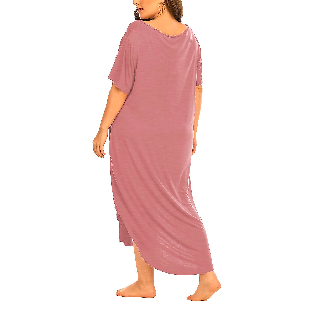 Womens Plus Size Nightgowns Sleepwear Short Sleeve Sleep Dress Maxi Night Gowns with Pockets 5X Pink