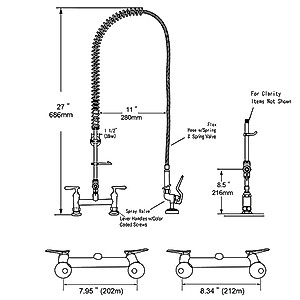 XIUBE Commercial Sink Faucet with Pre Rinse Sprayer, 8 Inch Center 27 inch Height Deck Mount Commercial Kitchen Sink Faucet with 12inchSwing Spout Fit for Kitchen Restaurant, Brass Chrome