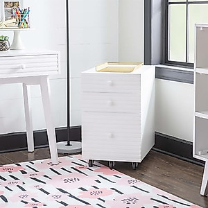 Linon Sway Wood File Cabinet with 3 Drawers Rolling Castors in Pure White