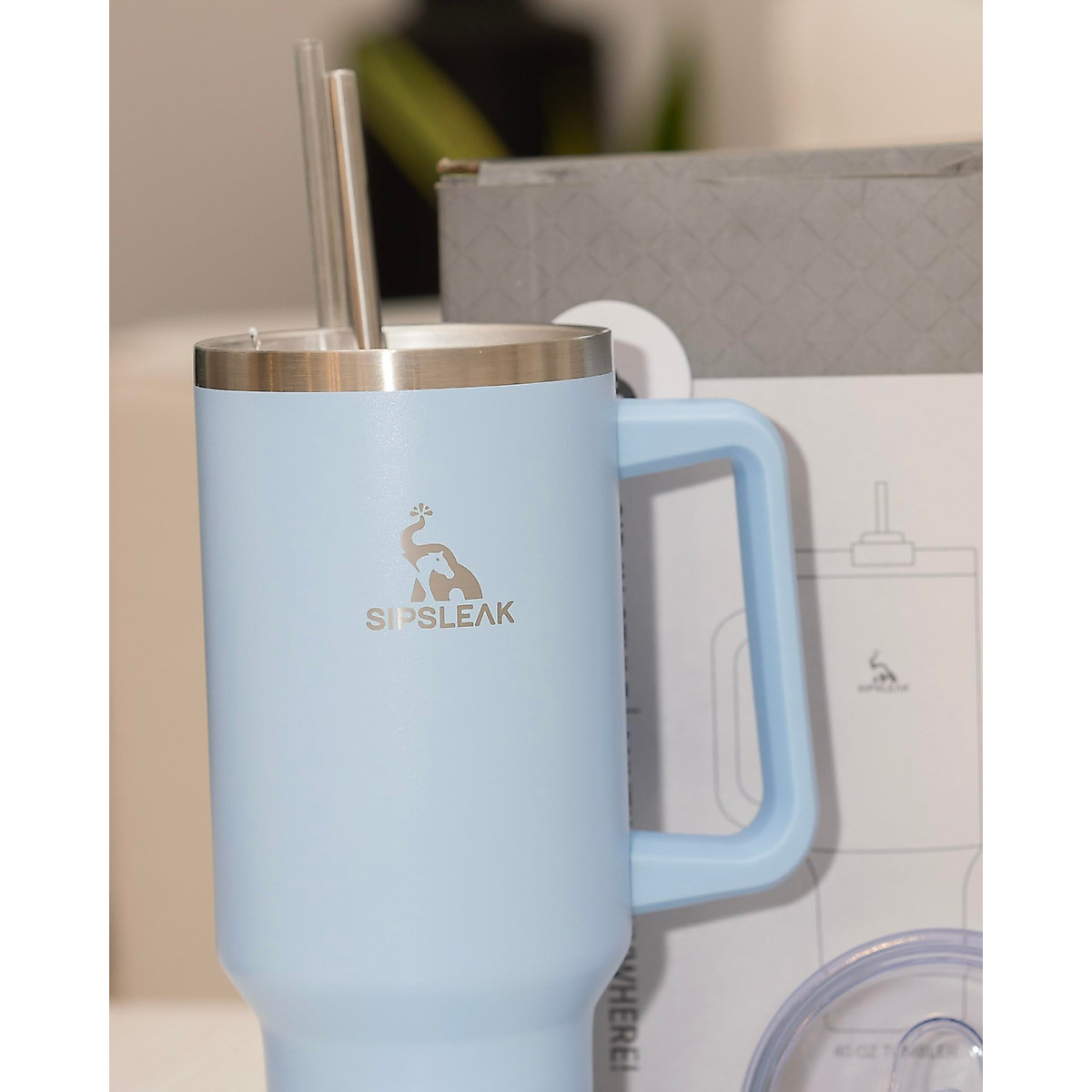 Sipsleek 40oz Insulated Stainless Steel Tumbler with 2 Lids (1 leak/Sill Proof)| 2 Straws | & Straw cleaner - Ideal for Hot & Cold Drinks, Coffee, Water, Tea - Portable, Durable Travel Mug