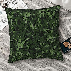 AdaNti Green Army Digital Camouflage Print Corduroy Throw Pillow Covers Soft Square Throw Pillow Case Home Decorations for Bed Sofa Living Room 16"x16"