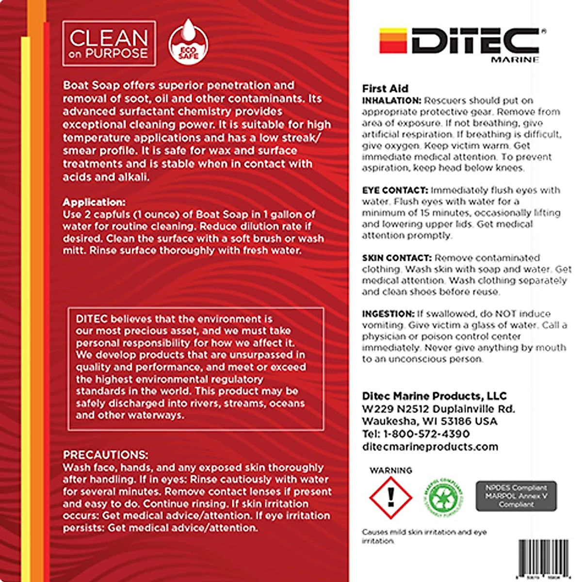 DITEC Marine Boat Soap, 1 Gallon | Reliable Marine Cleaning Products | Streak-Free Formula Boat Cleaner | High Performance Marine Safe Boat Soap | Premium Boat Wash Concentrate