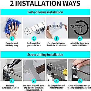 HXcomet Broom Mop Holder, Stainless Steel Wall Mounted Storage Organizer Cleaning Tool for Kitchen, Garage, Garden, Bathroom Organization Storage (3 Racks 4 Hooks)