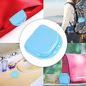Retainer Case with Vent Holes Denture Box Mouthguard Container Mouthpiece Aligner Case with Hinged Lid Snaps for Office Travel Household Airtight Containers (Blue, One Size)