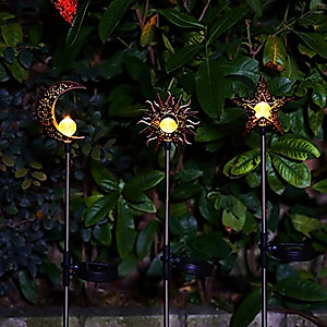 Tryme Solar Lights Outdoor Garden Decorations Sun Moon Star Stake Light Decorative Waterproof Warm White LED Yard Decor for Pathway Lawn Patio Courtyard Backyard