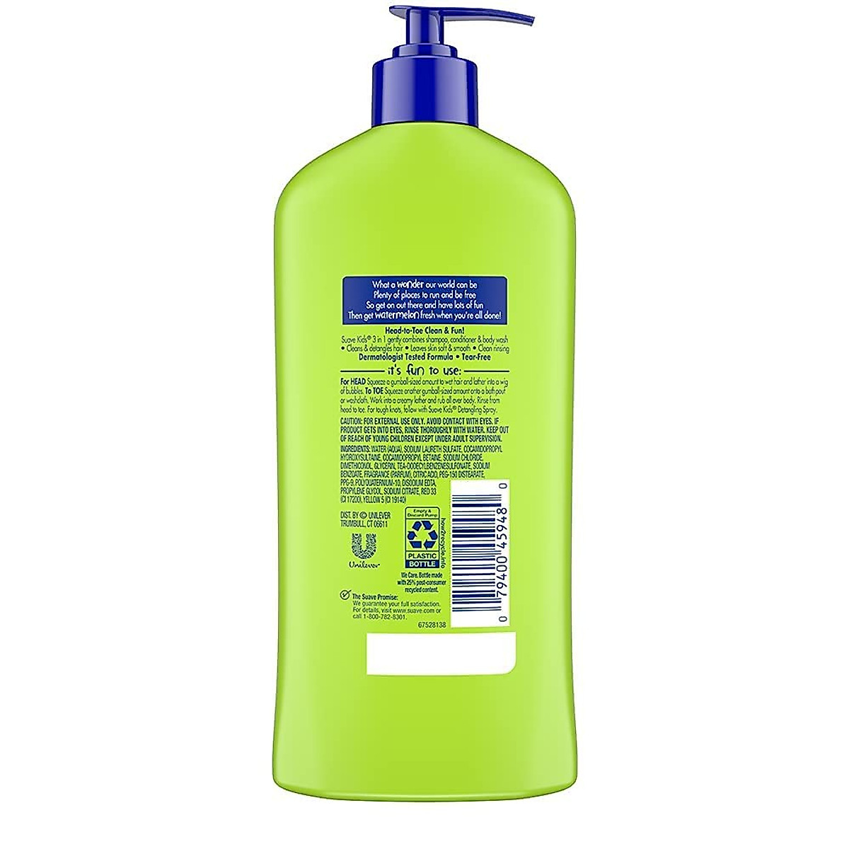 Suave Kids 3in1 Shampoo Conditioner Body Wash for a Tear-Free Shower or Bath Wacky Melon Dermatologically Tested 18 oz