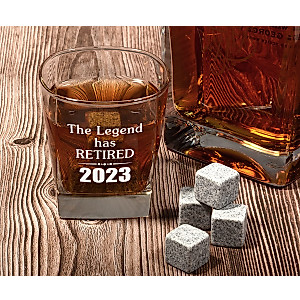2023 Retirement Gifts for Men, Funny 2023 The Legend Has Retired Whiskey Glass and Stone Gift Set, Happy Retirement Gifts for Office Coworkers, Boss, Husband, Dad, Brother, Friends 12OZ