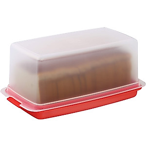 Bread Box -Dual Use Bread Holder/Airtight Plastic Food Storage Container for Dry or Fresh Foods -2 in 1 Bread Bin- Loaf Cake Keeper/Baked Goods -Keeps Bread Fresh- Red and Clear Cover - Signoraware (Red)