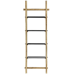 MyGift 6-Tier Blanket Ladder Wooden, 54 inch Blanket Quilt Holder Rack Decorative Ladder, Easy Assembly, Rustic Farmhouse Ladder Shelf for The Living Room Bedroom Bathroom Home Decor, Brown