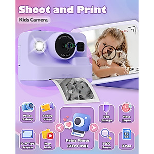 Kids Camera Instant Print, MEETRYE Instant Print Camera for Kids 4-14 Year Old, Christmas Birthday Gifts Digital Camera Toy for 5 6 7 8 9 10 Year Old Girls Boys Toddlers