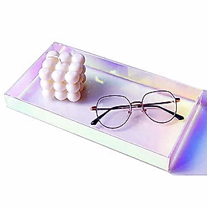 Lemonadeus Acrylic Tray Iridescent Makeup Tray Acrylic Bathroom Tray Lucite Tray Holographic Decor Tray Rainbow Tray (Rainbow)