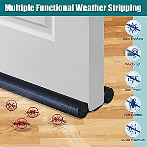 Door Draft Stopper, Door Draft Blocker, Under Door Draft Insulator, Door Sweep Weather Stripping, Soundproof Noise Stopper None Adhesive Door Bottom Weather Stips, Black