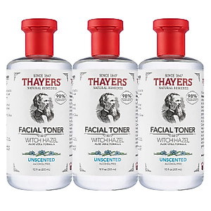 THAYERS Alcohol-Free Unscented Witch Hazel Toner with Aloe Vera, 12 Fl Oz (Pack of 3)