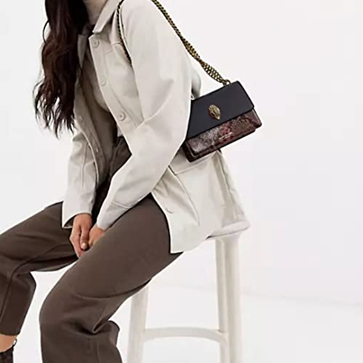 Kurt Geiger Women’s Shoreditch Snake Embossed Black Leather Small Crossbody Shoulder Bag