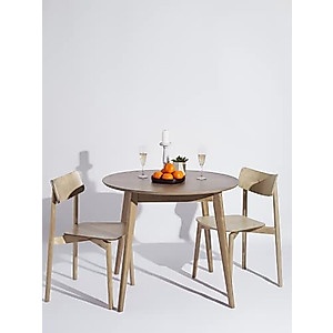 DAIVA CASA Orion 37 inch Round Wooden Dining Table Birch Circle Dinner Table Solid Wood Kitchen & Dining Room Tables/Scandinavian Furniture Mid Century Modern Table Brown Small Dining Room Table