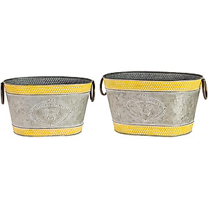 Boston International Oval Tins Set of Two Textured Galvanized Metal Pails, 2 Sizes, Bee- Local Honey
