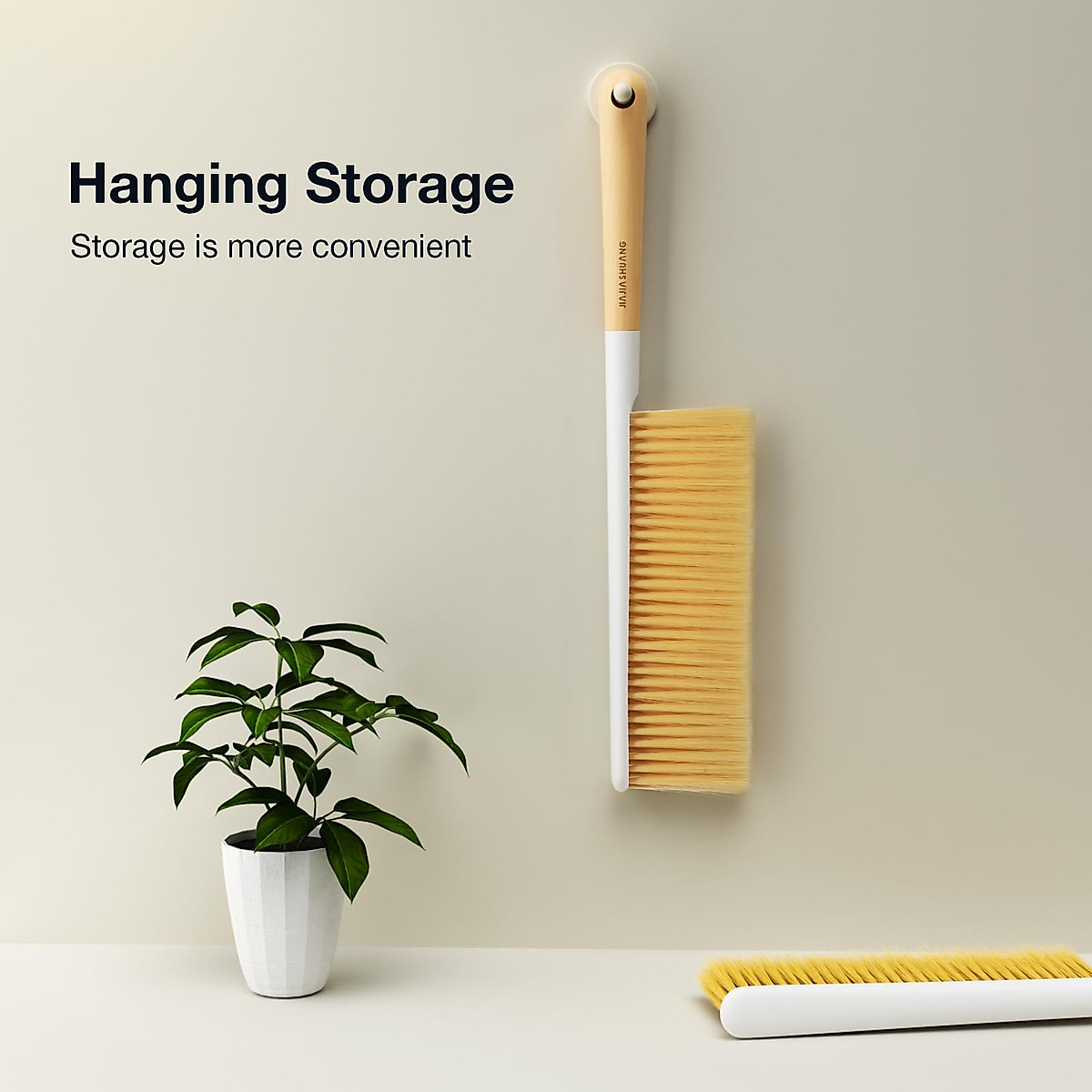 OSCIOSS Hand Broom Cleaning Brush, Soft Bristle Dust Brushes with Wood Handle, Household Cleaning Brushues for Car, Carpet, Garden, Clothes, Various Furniture Such As Beds, Sofas (Natural)