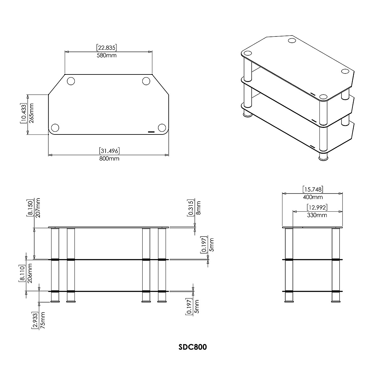 AVF Transitional Steel and Glass TV Stand for up to 42" TVs in Black/Chrome