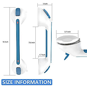 2 Pack Suction Cups Grab Bar 16 Inch, Zepolu Anti-Slip Bathroom Grab Bar Safety Balance Handrail, Handicap Elderly Senior Injury Disable Vacuum Suction Assist Shower Handle (1.25" Diameter, Blue)
