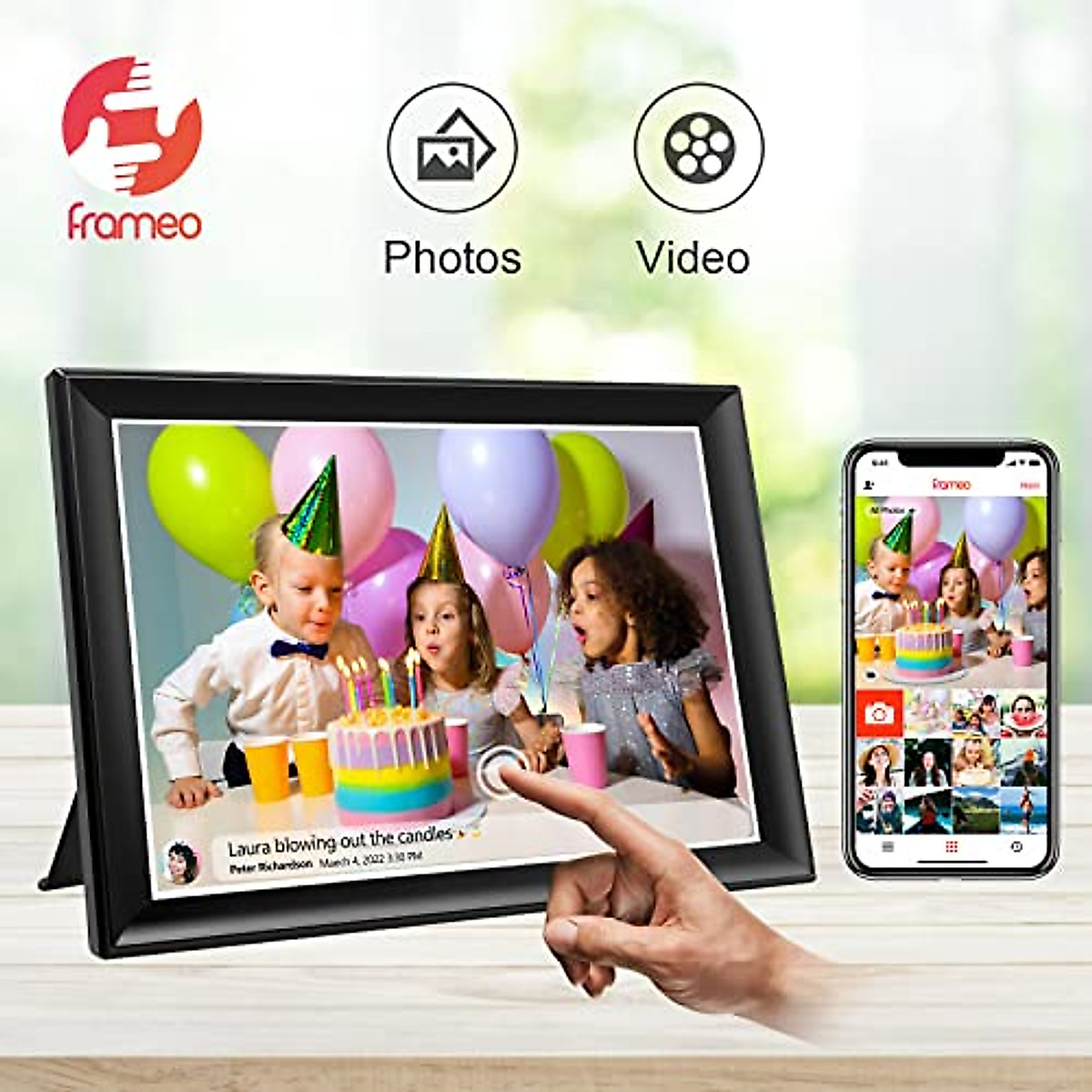FRAMEO 10.5 Inch Smart WiFi Digital Photo Frame 1920x1280 FHD IPS LCD Touch Screen, Auto-Rotate, 32GB Storage, Support SD Card & USB Drive, Share Moments Instantly via Frameo App from Anywhere