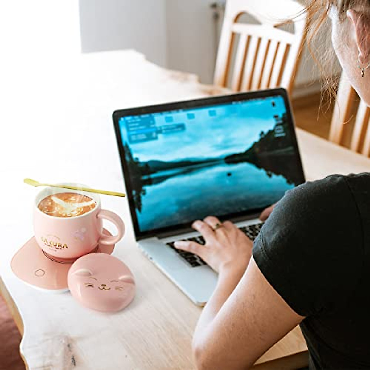 Coffee Warmer with Mug Set,Cute Cat Mug Set Beverage Cup Warmer for Desk Kawaii Mug Birthday Gifts for Women Smart Coffee Mug Warmer Candle Warmer Plate Sister Best Birthday Gift Boxes for Women Pink