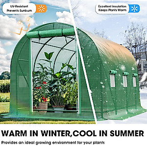 Walk-in Tunnel Greenhouse，Portable Plant Hot Housewith Dual Zippered Screen Doors & 6 Screen Windows Heavy Duty Plastic Plant Warm House with Reinforced Frame (10x10x6.6 FT)