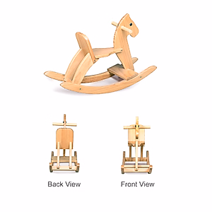 KRAND Rocking Horse Wooden Ride On Toy for Kids Classic Design Rocking Horse with Pedal and Safe Backrest Fine Workmanship(Classic, Natural)