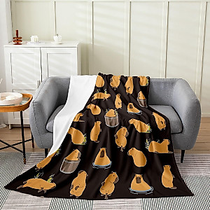jejeloiu Capybara Flannel Fleece Throw Blanket for Sofa Couch Girls Boys Kids - 40"x50" Animals Lovers All Season Bed Blanket - Cutes Fuzzy Kawaii Black Plush