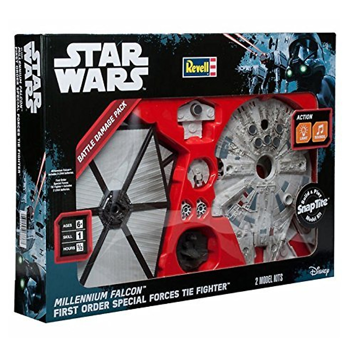 Star Wars Battle Pack Model Kit with 15 piece First Order Special Forces TIE Fighter and 19 piece Millennium Falcon