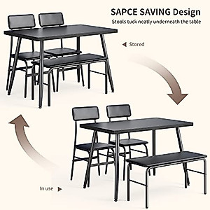 Gizoon Dining Table Set for 4, Kitchen with Bench and 2 Chairs Small Space, Apartment