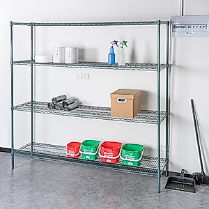 Restaurantware - Shelves ONLY: RW Base 18 x 72 x 1.5 Inch Epoxy Shelves, 4 NSF Certified Wire Shelves - Shelving Posts Sold Separately, with 32 Split Sleeves, Green Steel Shelves, Does Not Corrode