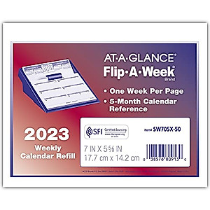 AT-A-GLANCE 2023 Weekly Desk Calendar Refill, Flip-A-Week, 6" x 7" (SW705X50)