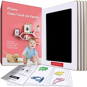 Large Size Baby Inkless Handprint and Footprint Kit with 4 Ink Pads and 8 Imprint Cards by PChero, Ideal for Family Keepsake Newborn Registry Baby Shower Present