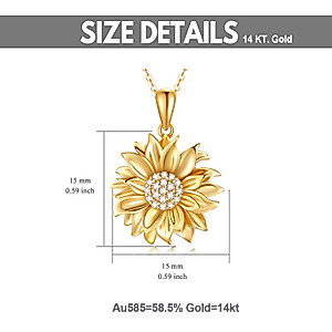 SISGEM Solid 14K Sunflower Pendant Necklace with Moissanite Gold Flower Necklace for Women You are My Sunshine Necklace Dainty Jewelry for Wife, Mom,16''-18''