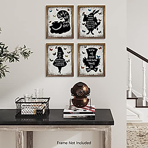 Cheshire Cat Mad Hatter White Rabbit - Alice Inspirational Saying Quote Poster Print - Alice in Wonderland Wall Art Decor - Motivational Wall Art for Alice Fans - Affirmation Gift for Women Teen Girl