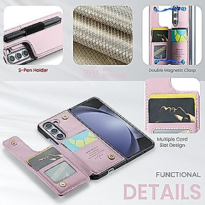 Vinich for Samsung Galaxy Z Fold 5 Wallet Case with S Pen Holder, [Front Cover] [RFID Blocking] [Card Holder] [Kickstand] Shockproof Phone Case for Galaxy Z Fold 5, Rose Gold